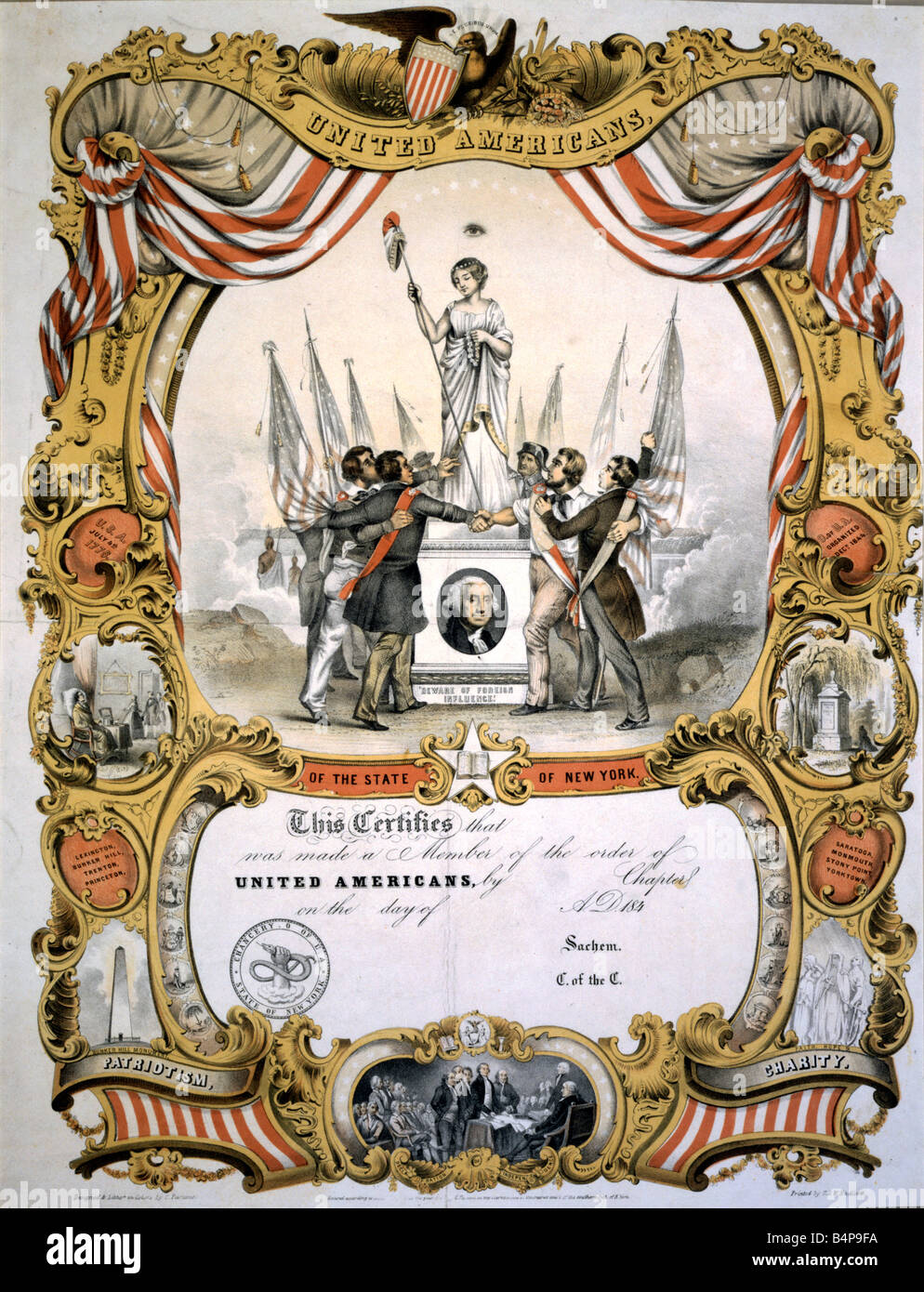 Order of United Americans, Certificate from 1848 Stock Photo - Alamy