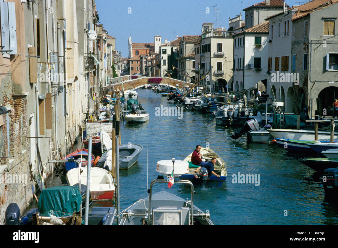 Chioggia Venice Italy Small fishing boats line the Vena Canal Stock ...