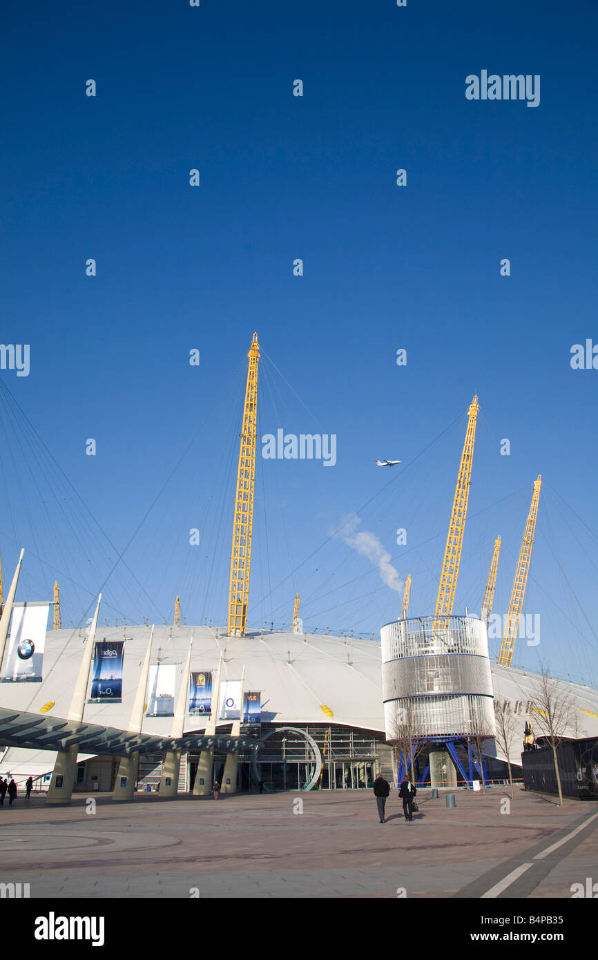 O2 Arena, entrance London Millennium Dome. Morning Blue sky Vertical ...