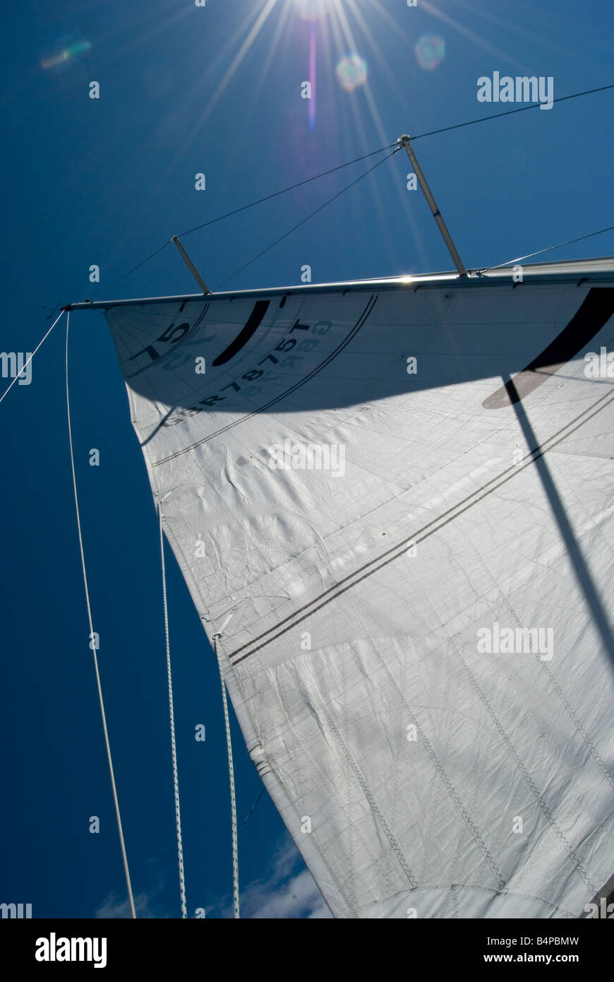 Dramatic acute angled view looking up the mast of a sailing yacht Stock ...