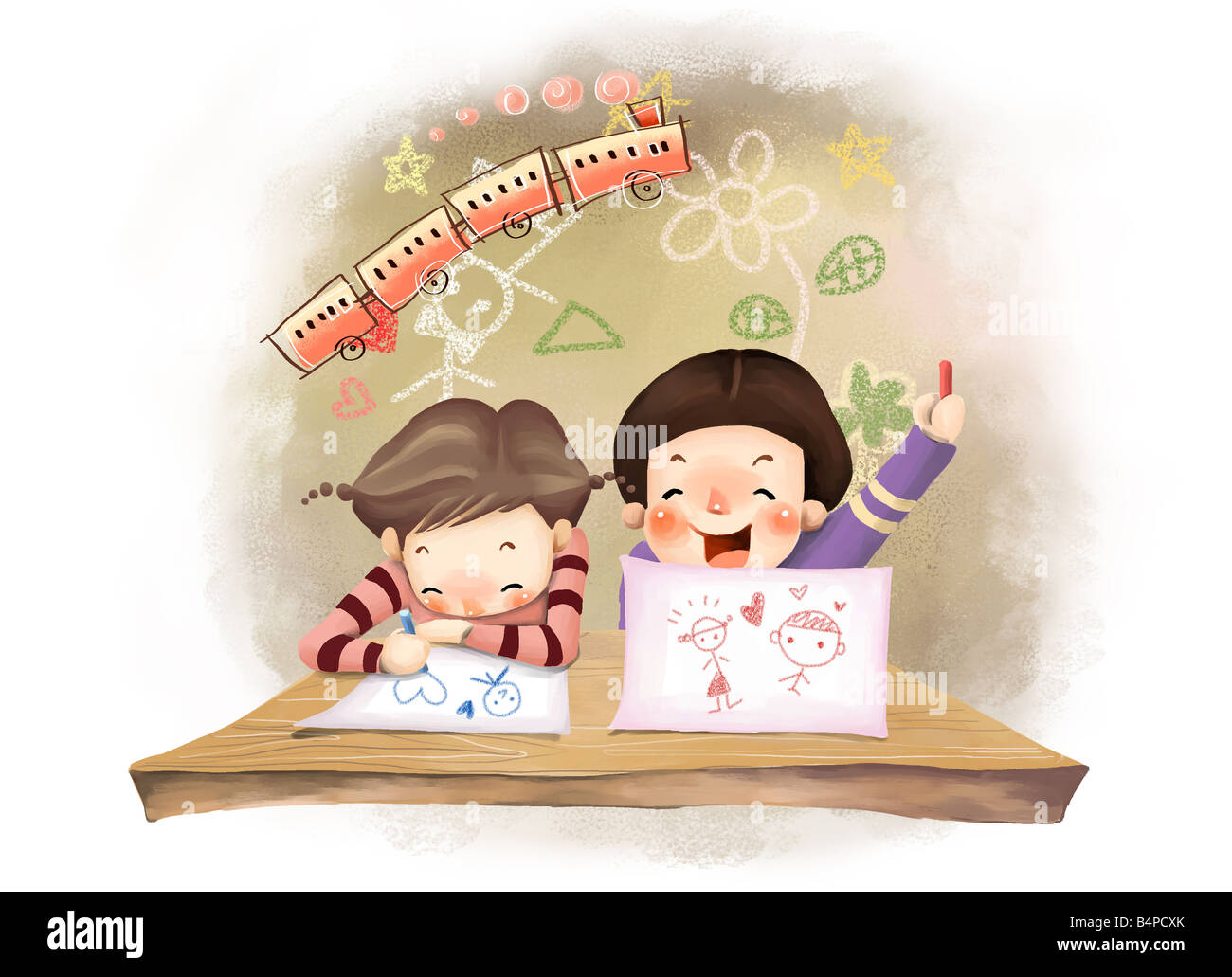 Representation of boy and girl drawing on paper Stock Photo - Alamy