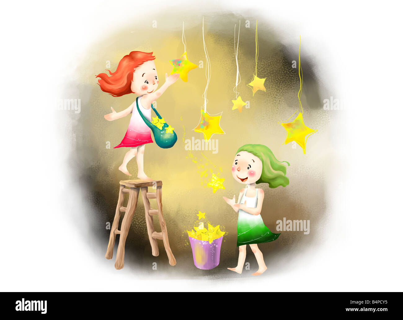 Representation of girls collecting stars Stock Photo - Alamy