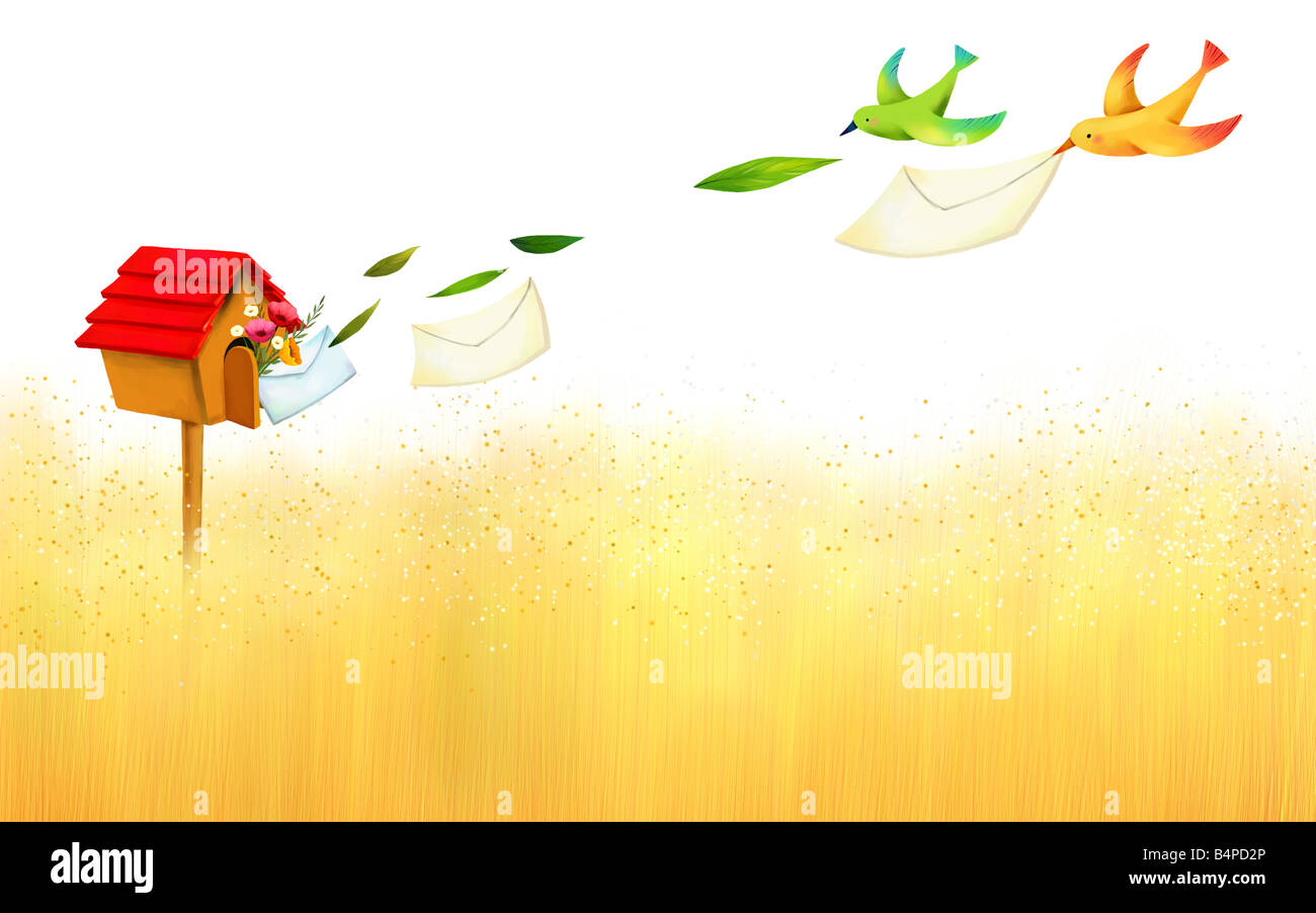 Representation of letter box with birds Stock Photo - Alamy