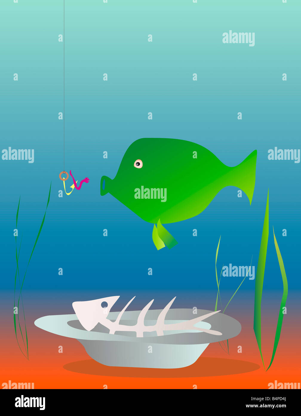 Illustration - fish and worm - he laughs best who laughs last - the ...