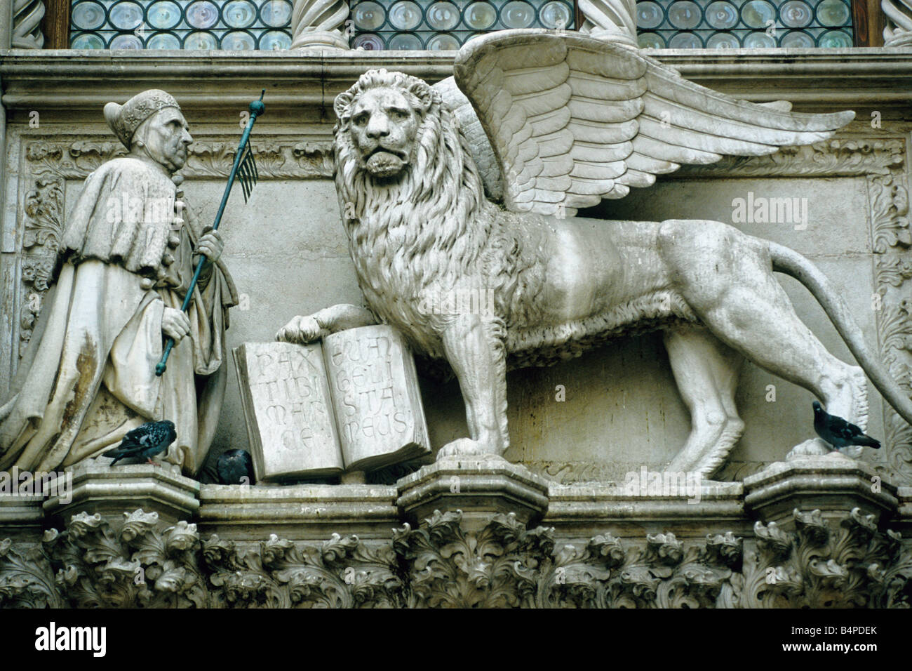 Italy Venice A winged Lion with open book & Doge Francesco Foscari ...
