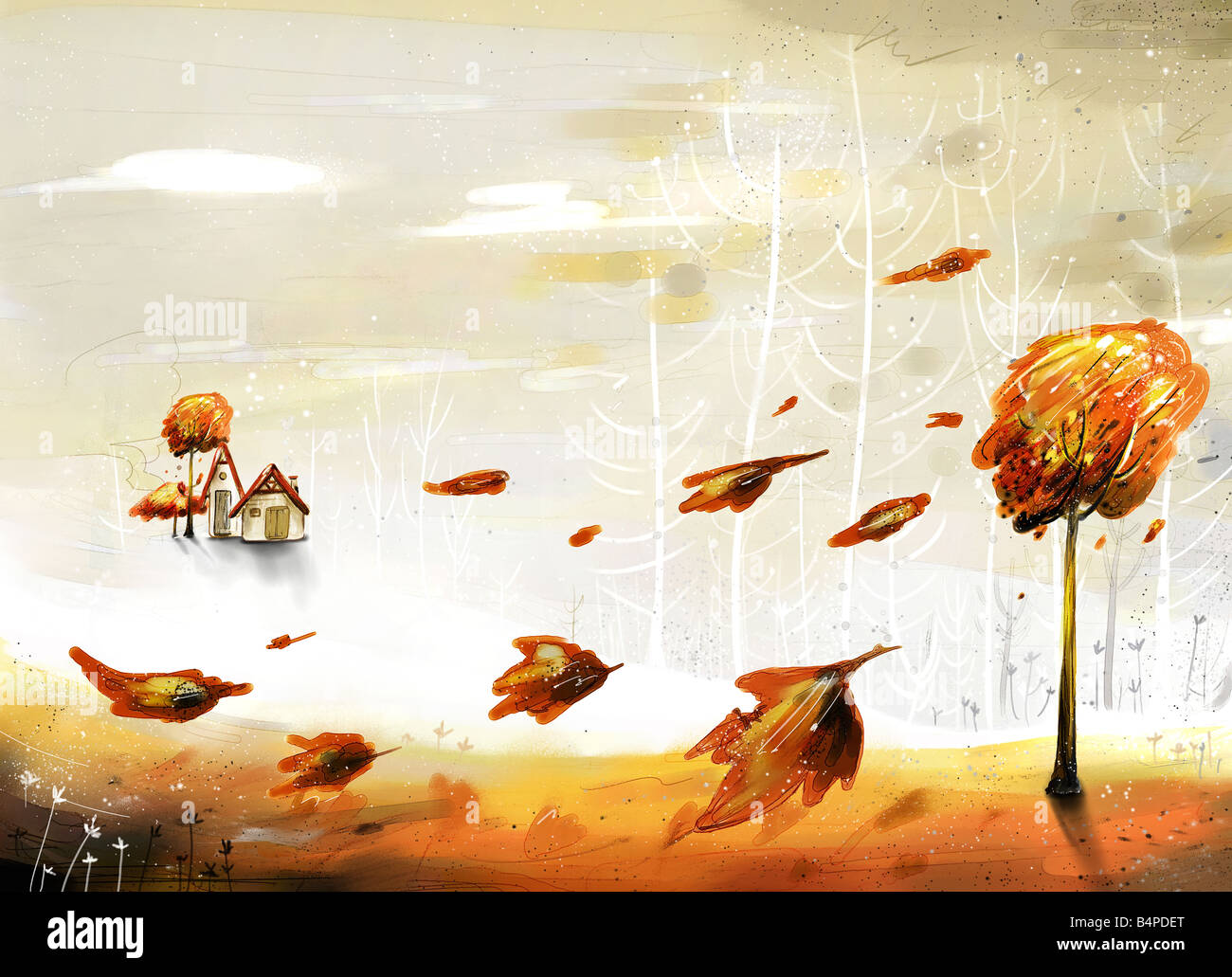 Wind blowing trees illustration hi-res stock photography and images - Alamy