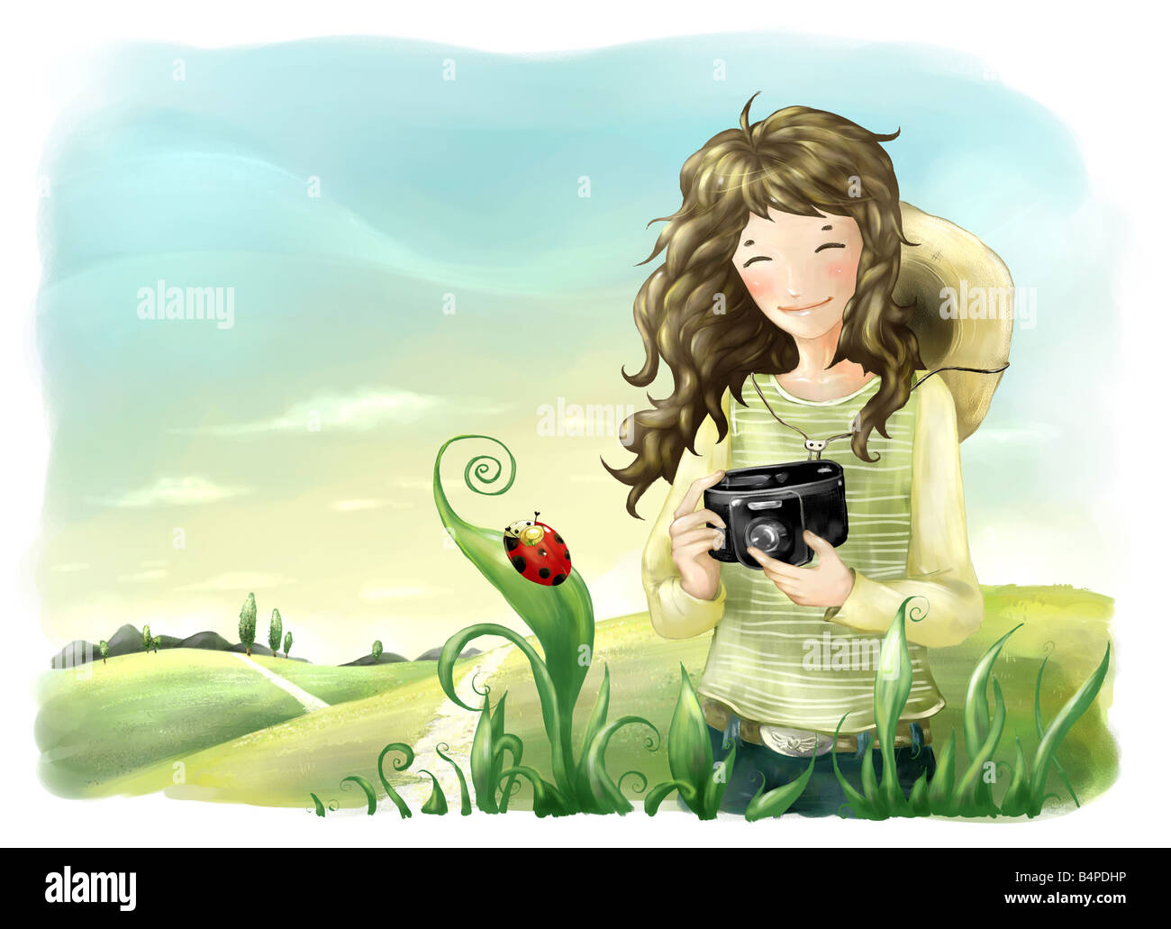 Representation of woman smiling with a camera Stock Photo - Alamy