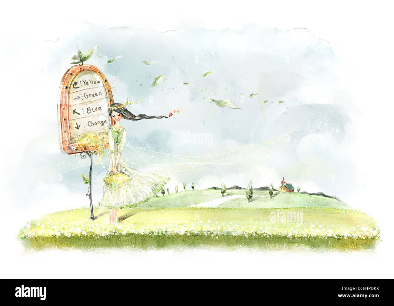 Representation of woman standing by signboard Stock Photo - Alamy