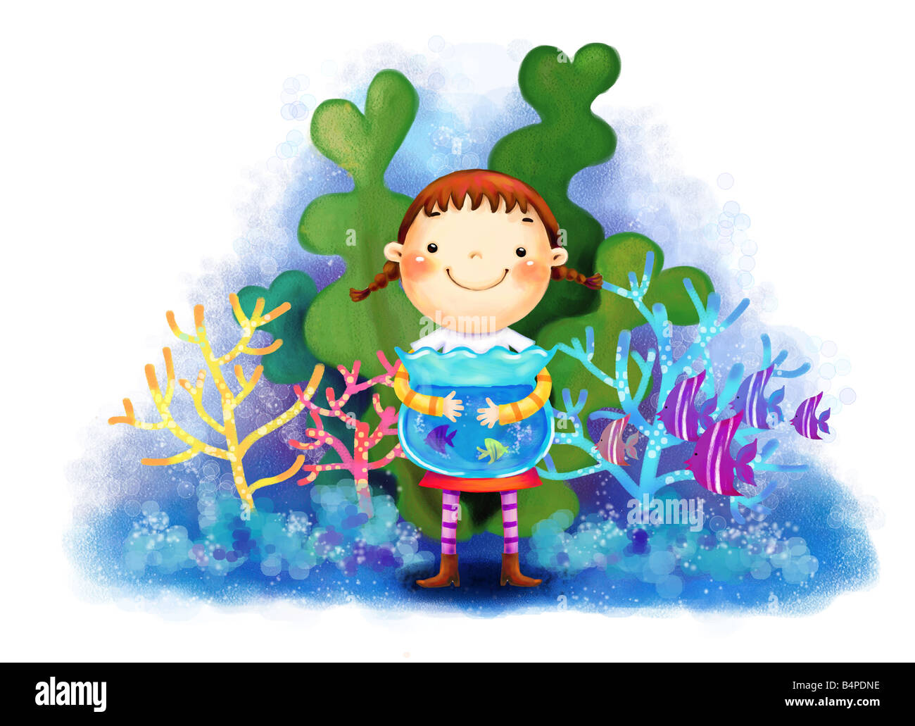 Girl with fish bowl Cut Out Stock Images & Pictures - Alamy