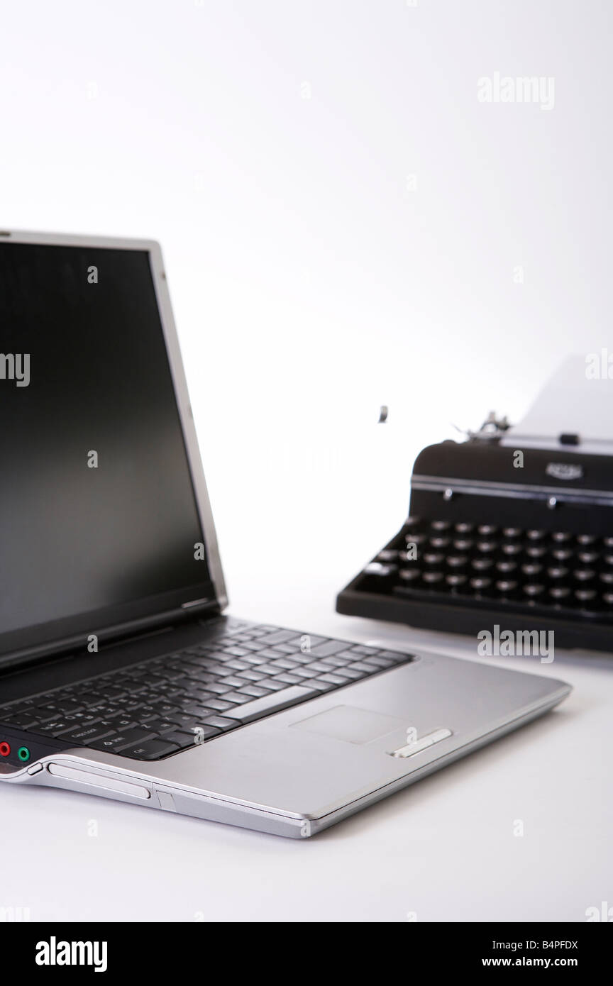 Typewriter with laptop, close-up Stock Photo - Alamy