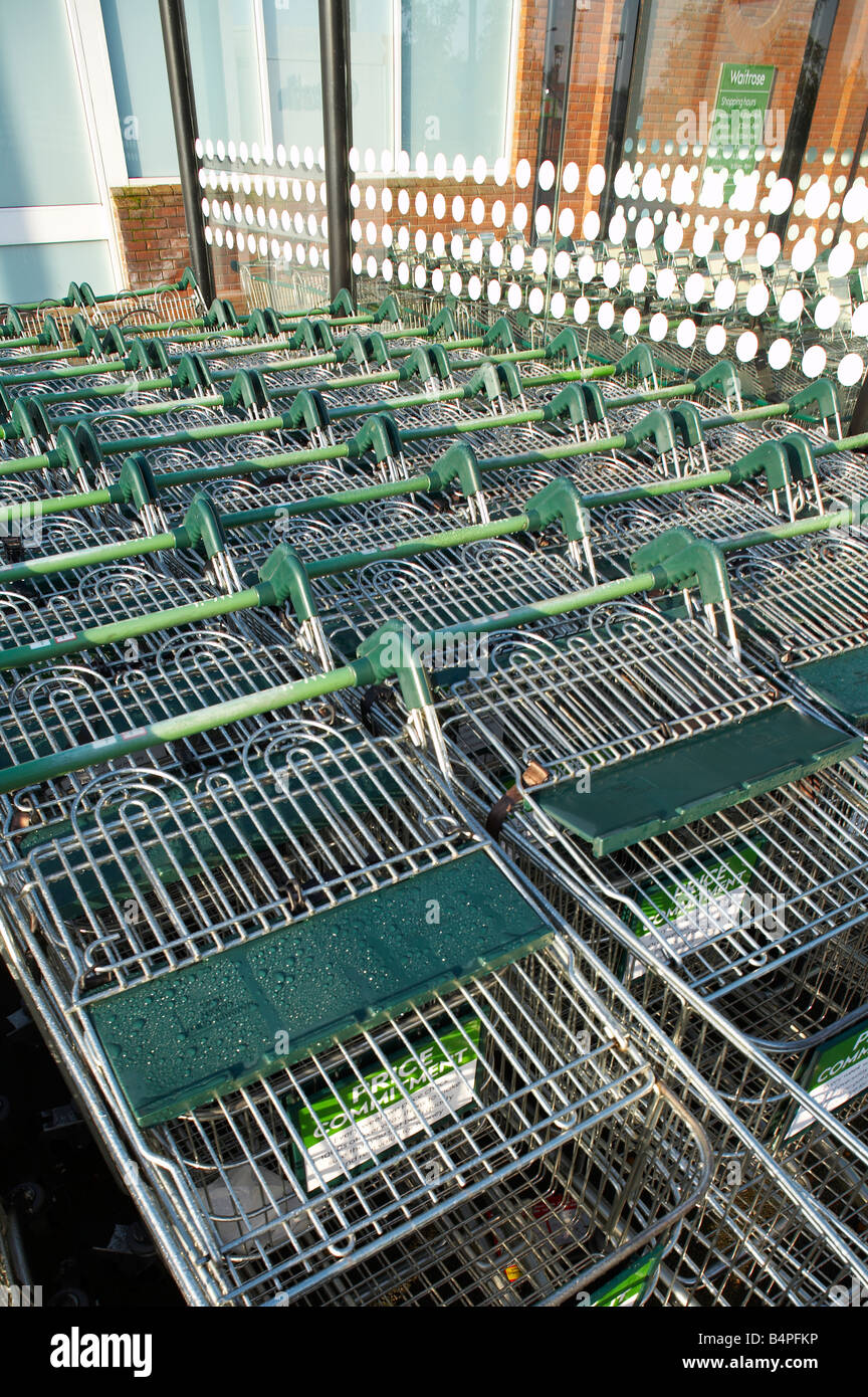 Shopping trolley`s at Waitrose Stock Photo - Alamy