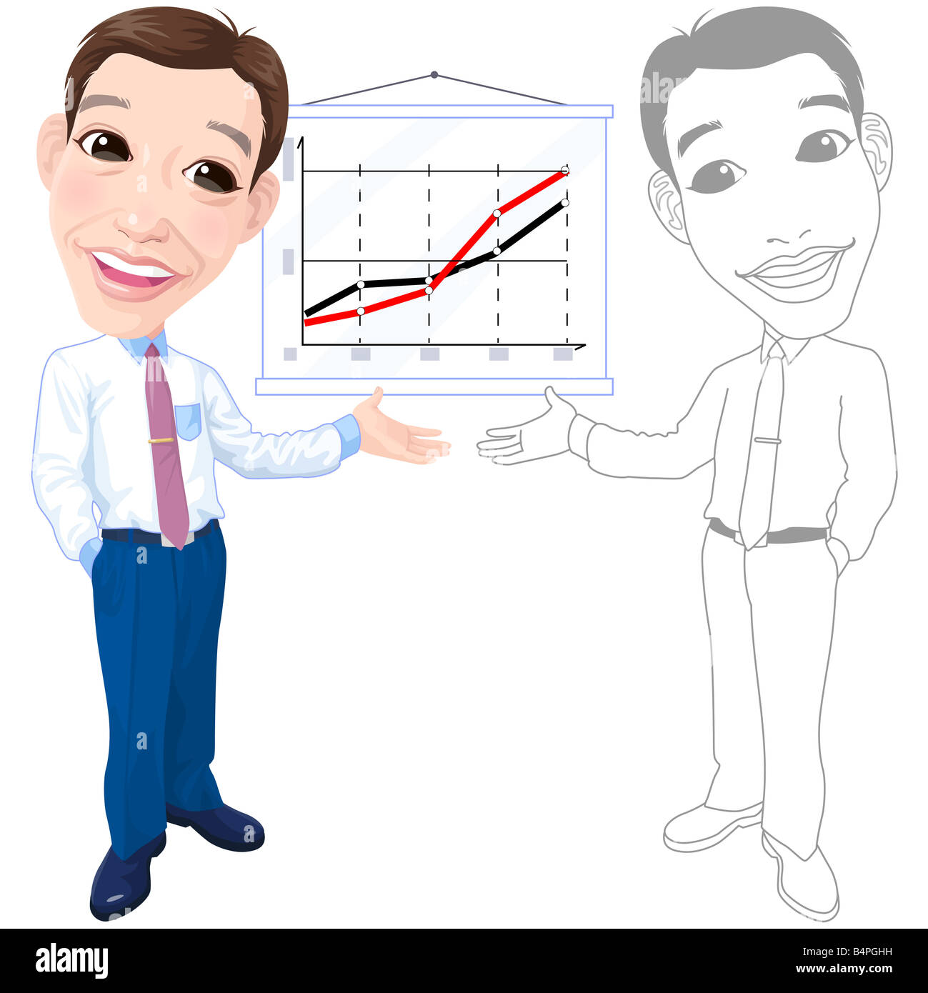 Representation of a businessman explaining graph Stock Photo - Alamy