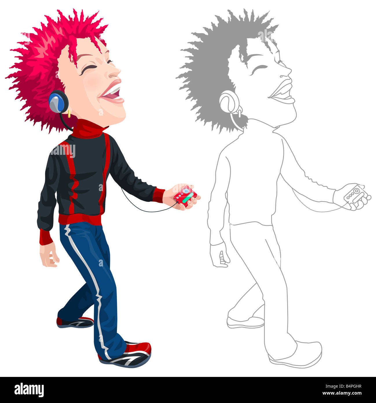 Sketch man music listening hi-res stock photography and images - Alamy