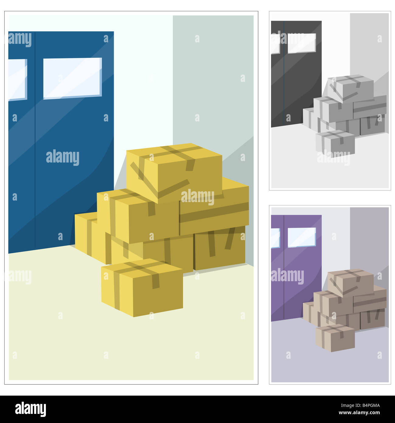 Representation of boxes on floor by door Stock Photo - Alamy