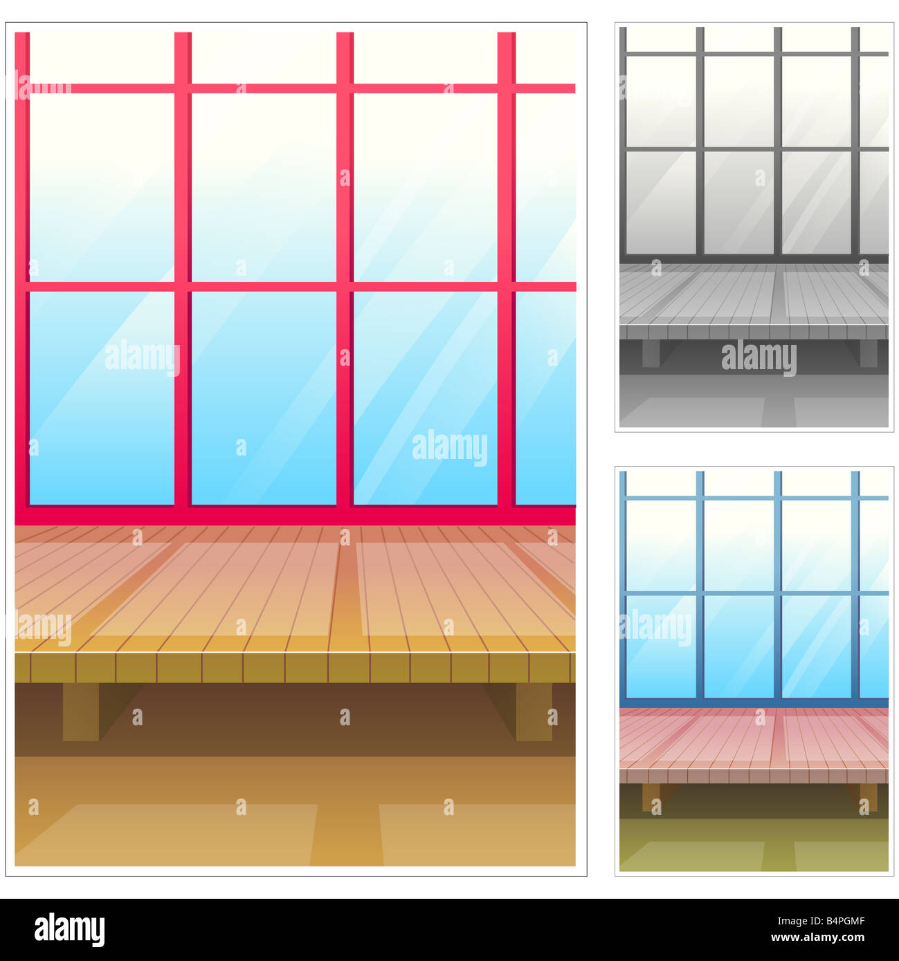 Representation of wooden structure by glass window Stock Photo - Alamy