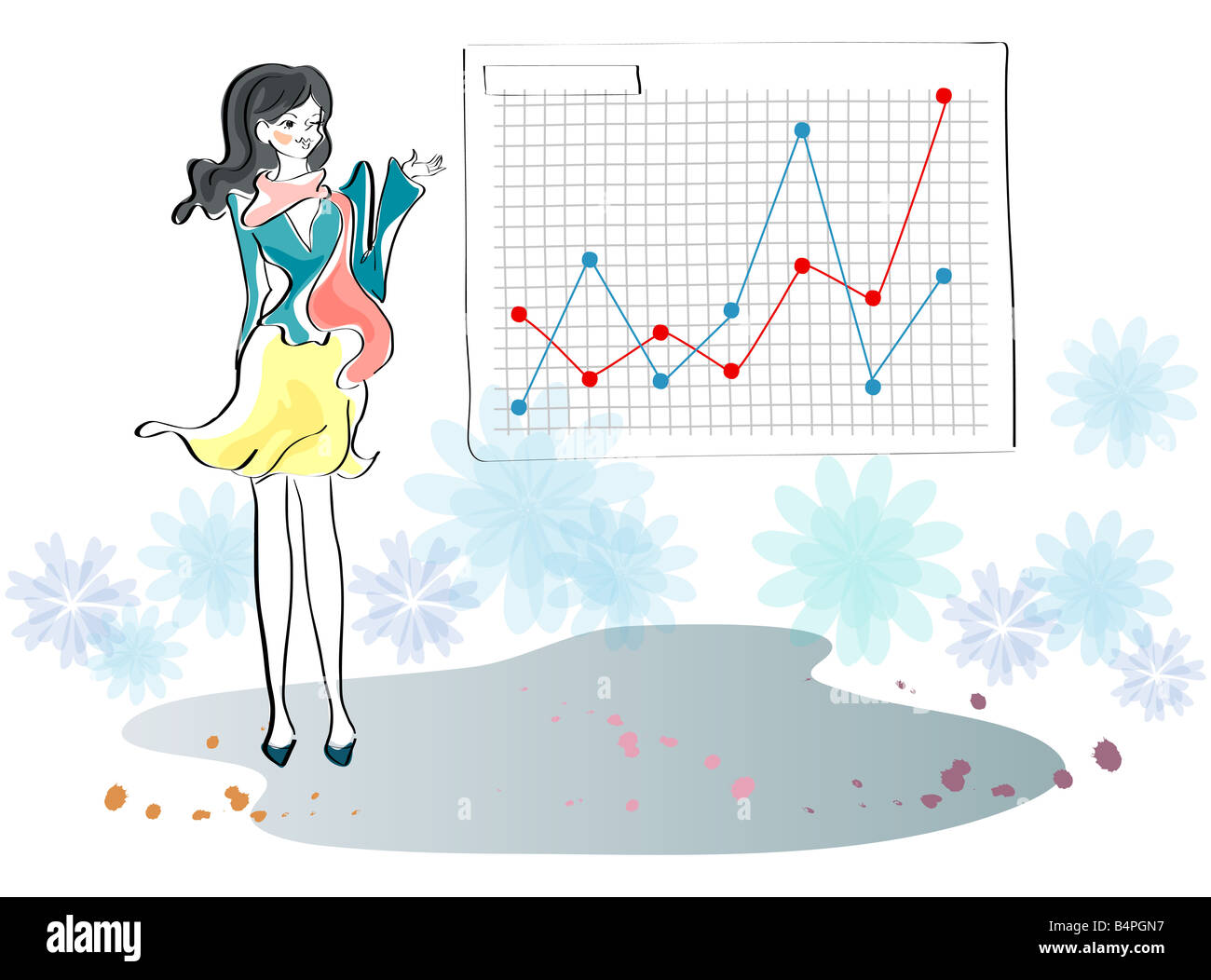 Representation of woman explaining a graph Stock Photo - Alamy