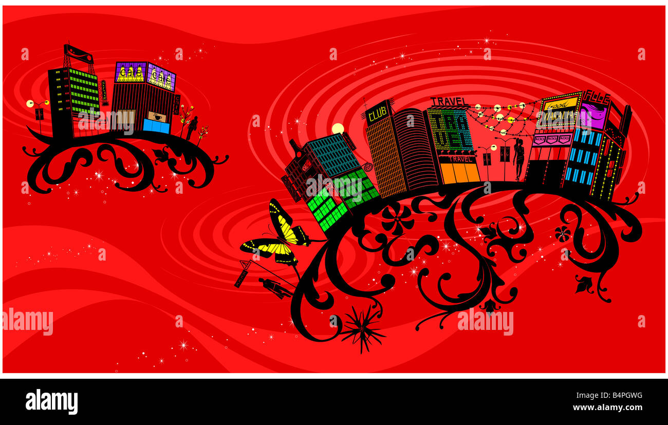 Representation of hotels in city Stock Photo - Alamy