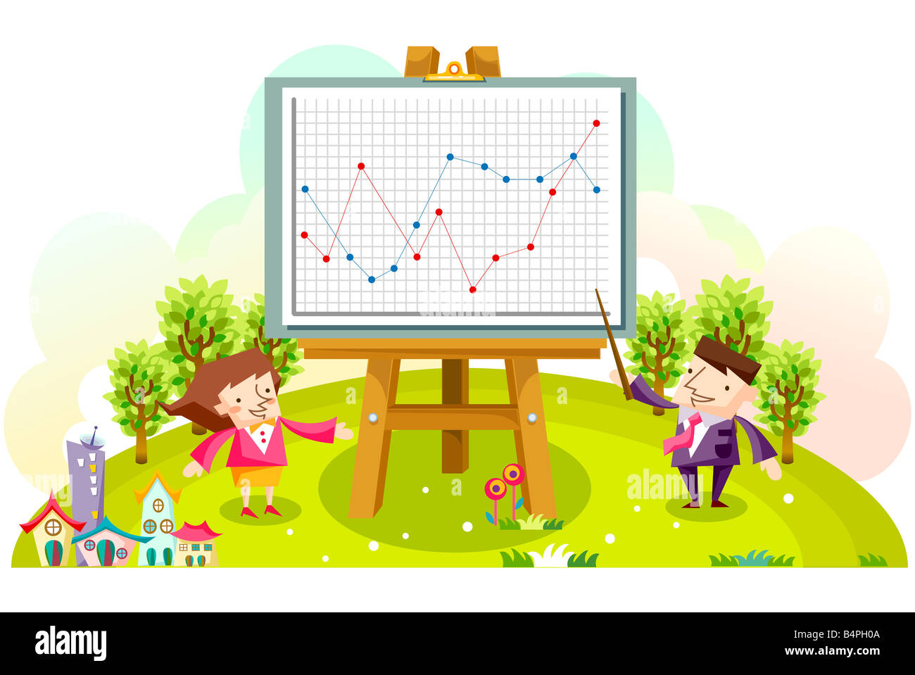 Representation of man explaining graph Stock Photo - Alamy