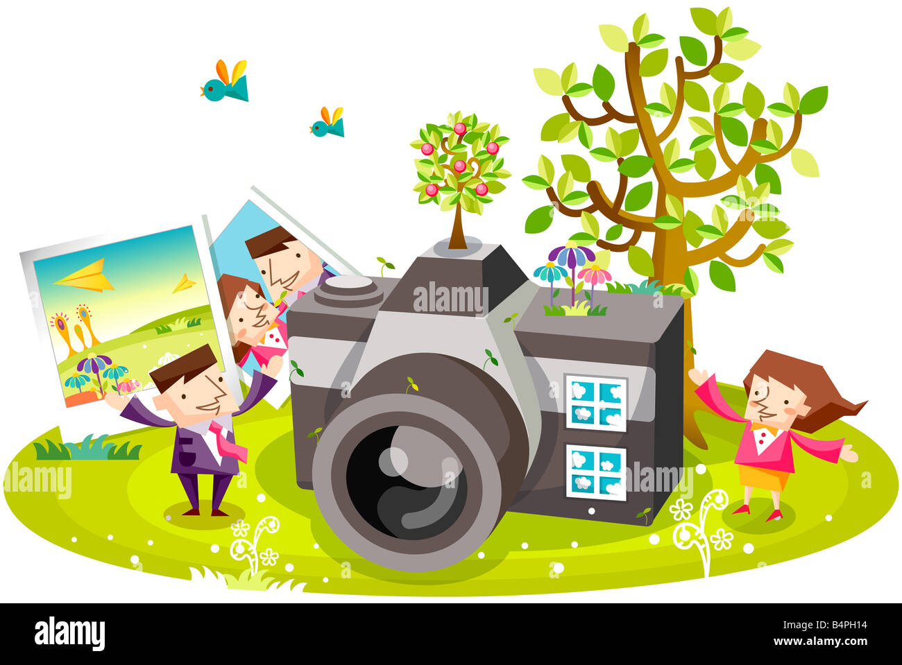 Representation of camera by man holding photographs Stock Photo - Alamy