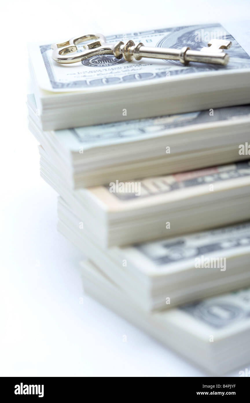 US paper currency note bundles with key Stock Photo - Alamy