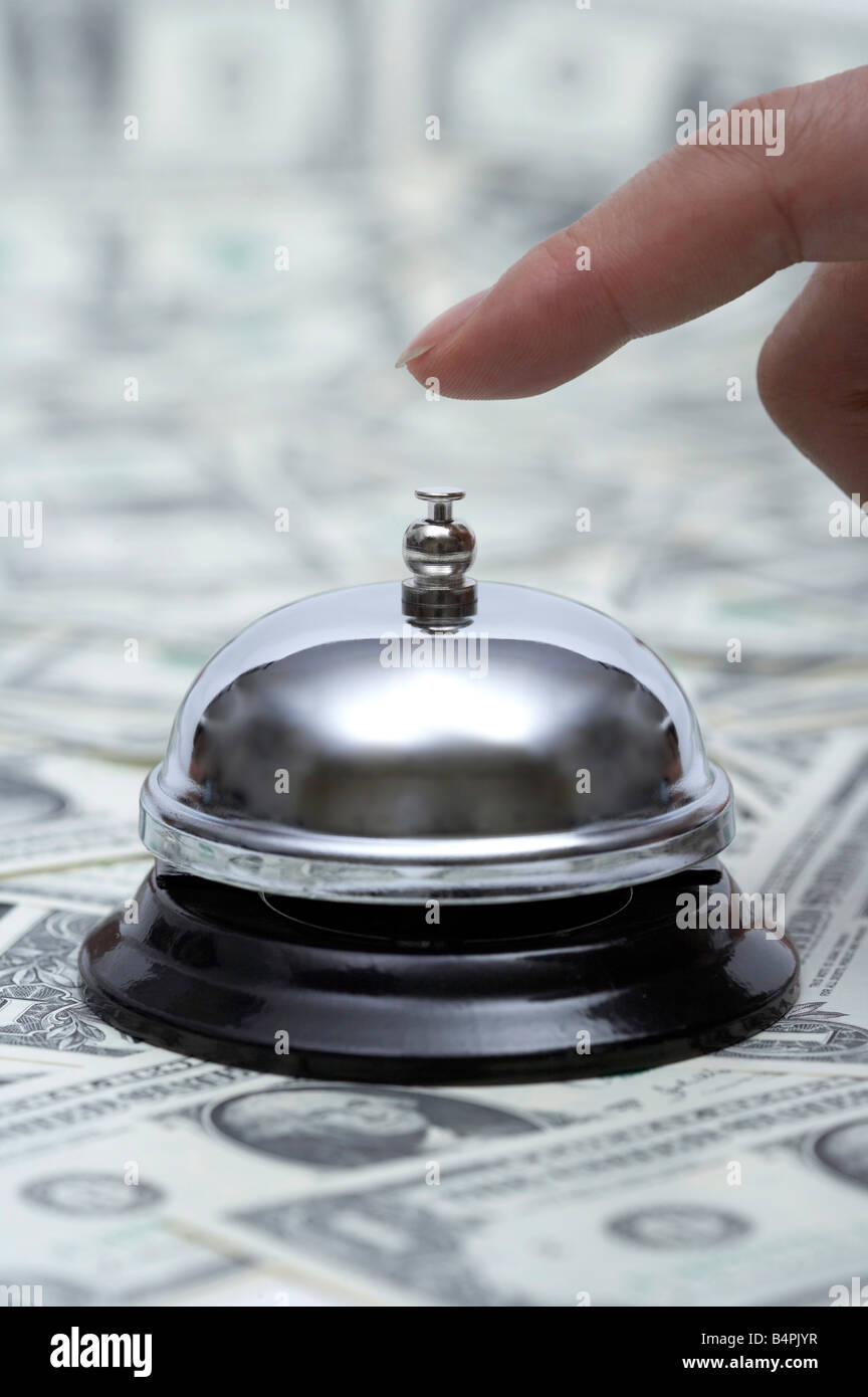 Human finger about to touch service bell Stock Photo - Alamy