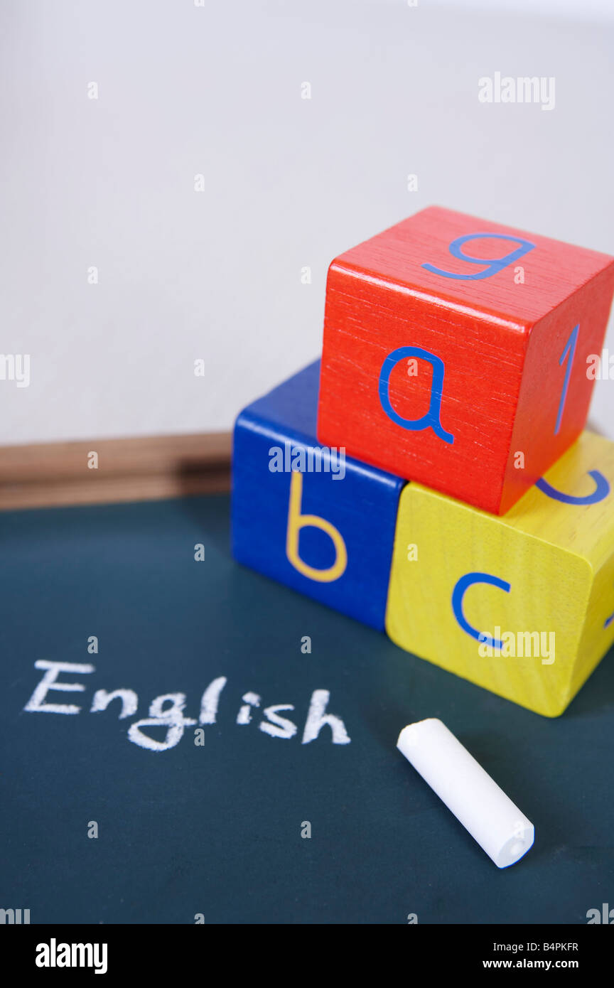 Slate and chalk with block of alphabets Stock Photo - Alamy