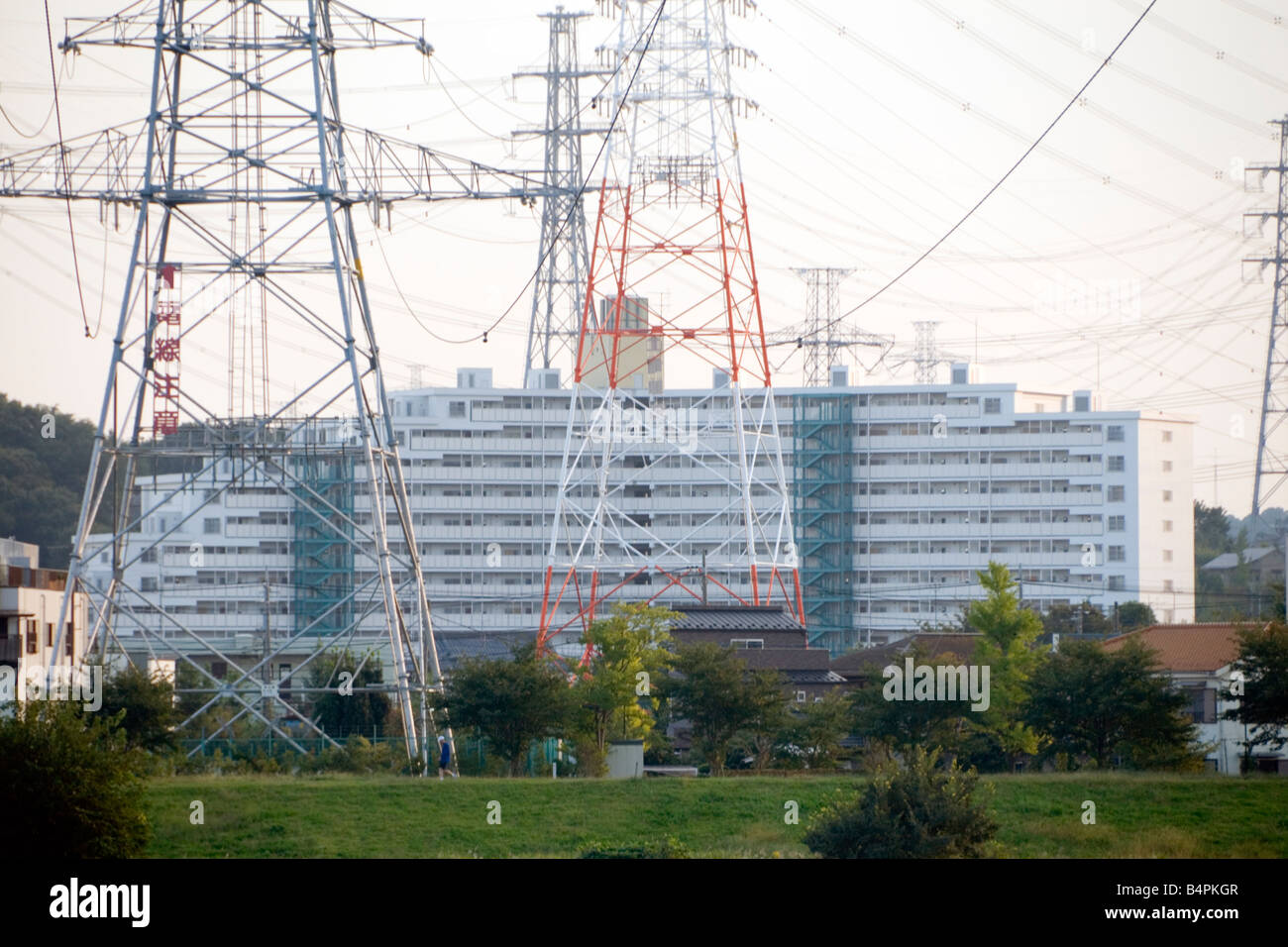 Apartment building and power lines Kanagawa Japan Stock Photo - Alamy