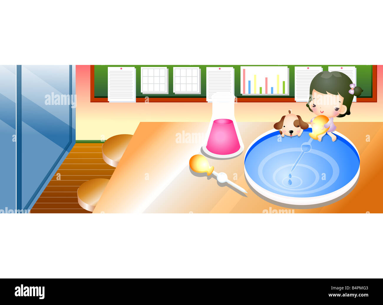 Representation of a girl performing experiment with petri dish Stock ...