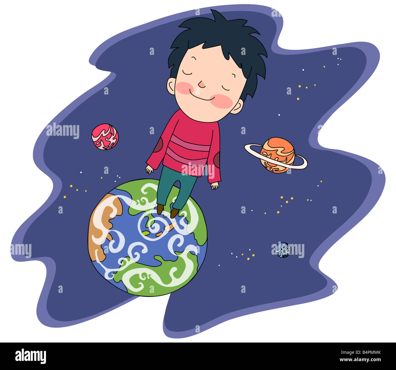 Representation of a boy standing on planet earth Stock Photo - Alamy