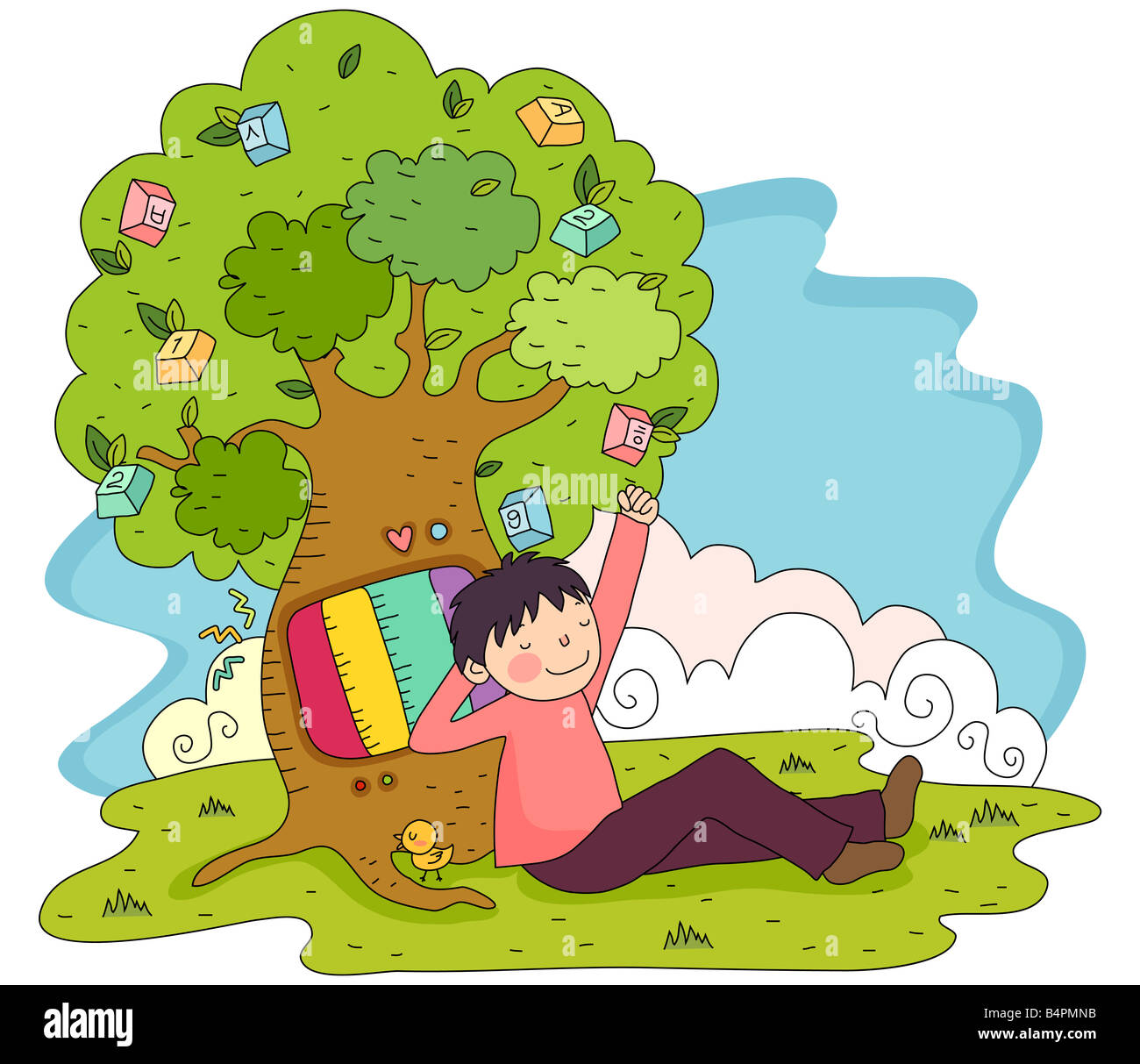 Representation of a boy leaning by tree Stock Photo - Alamy