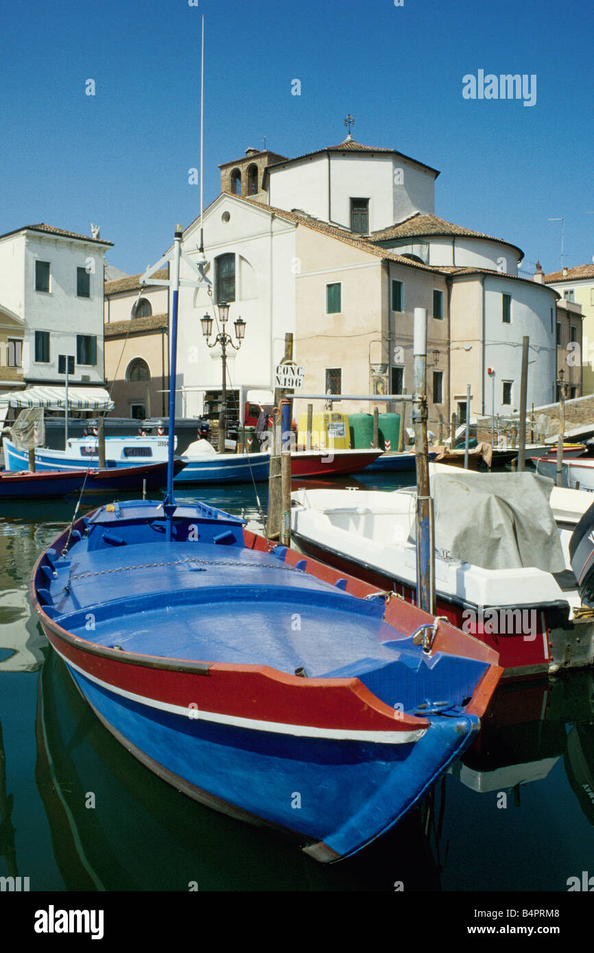 Chioggia Venice Italy Small fishing boats line the Vena Canal Stock ...