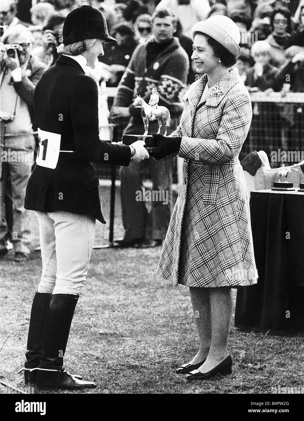 Queen Elizabeth presenting the Whitbread Trophy to Lucinda Prior Palmer ...