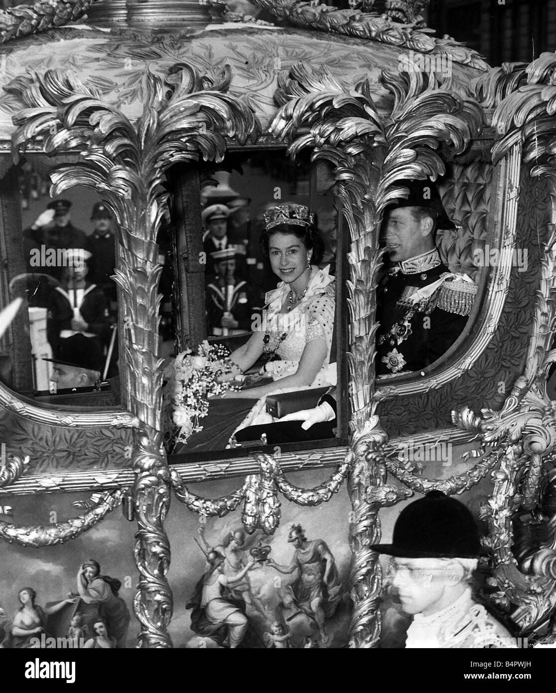 Queen Elizabeth and Prince Philip in Coronation procession June 1953 ...