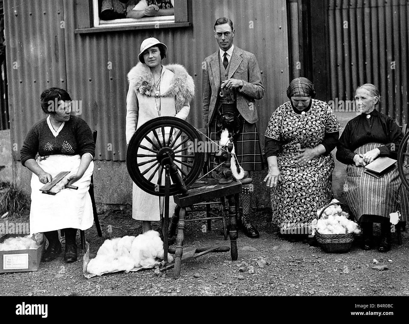 Queen Mother with King George VI 1937 spinning wheel Stock Photo - Alamy