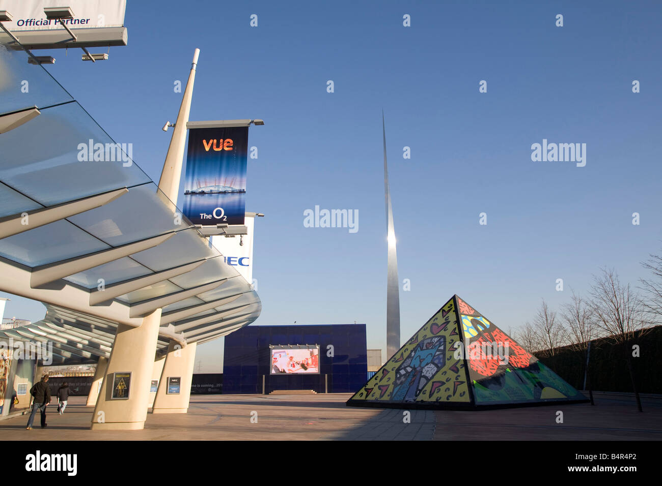 O2 Arena, entrance London Millennium Dome. Morning Blue sky Horizontal ...