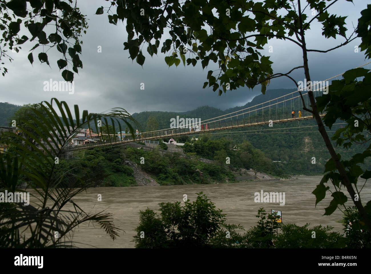 India Uttarakhand Rishikesh Ram Jhula Bridge across the Ganges Stock ...