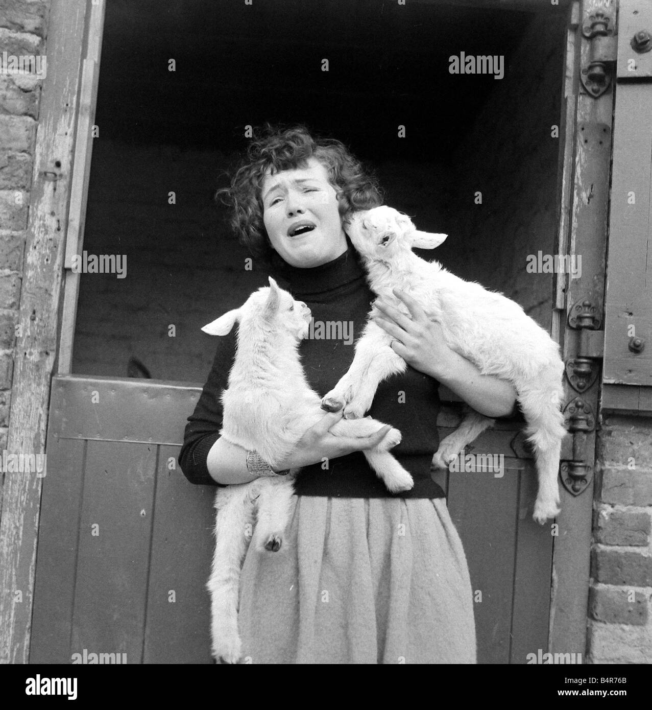 Woman holding lambs Black and White Stock Photos & Images - Alamy