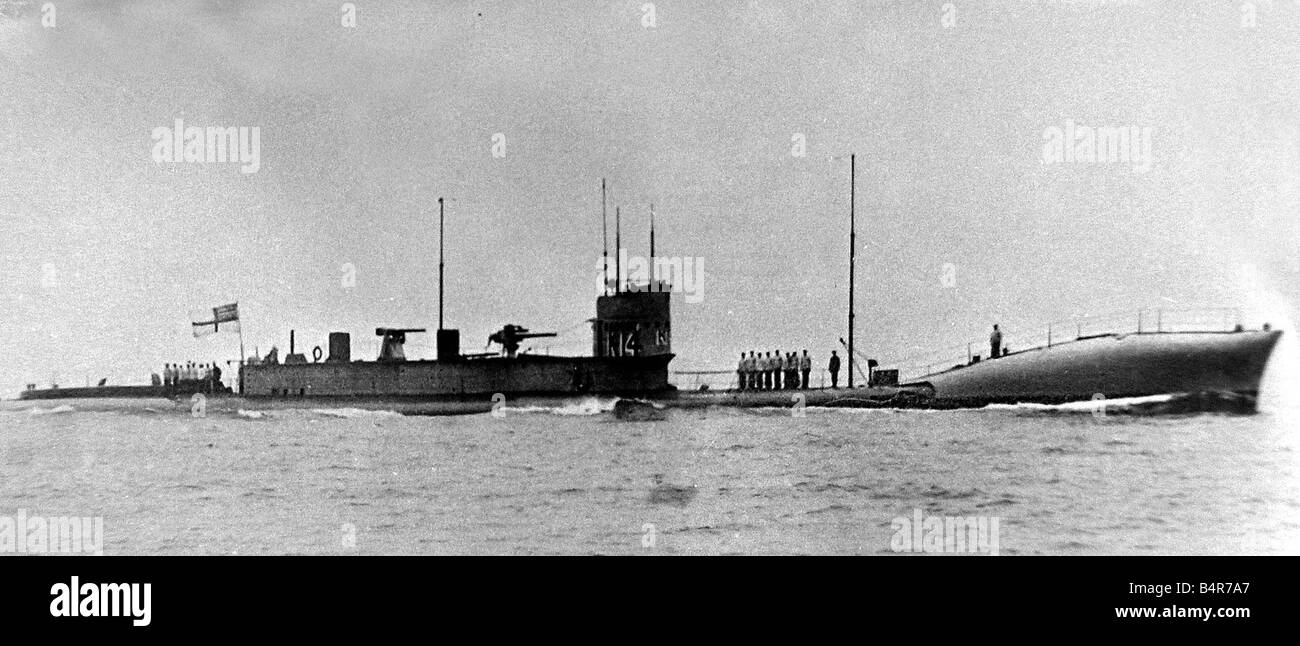 The Royal Navy HMS K14 steam powered submarine execising with the fleet ...