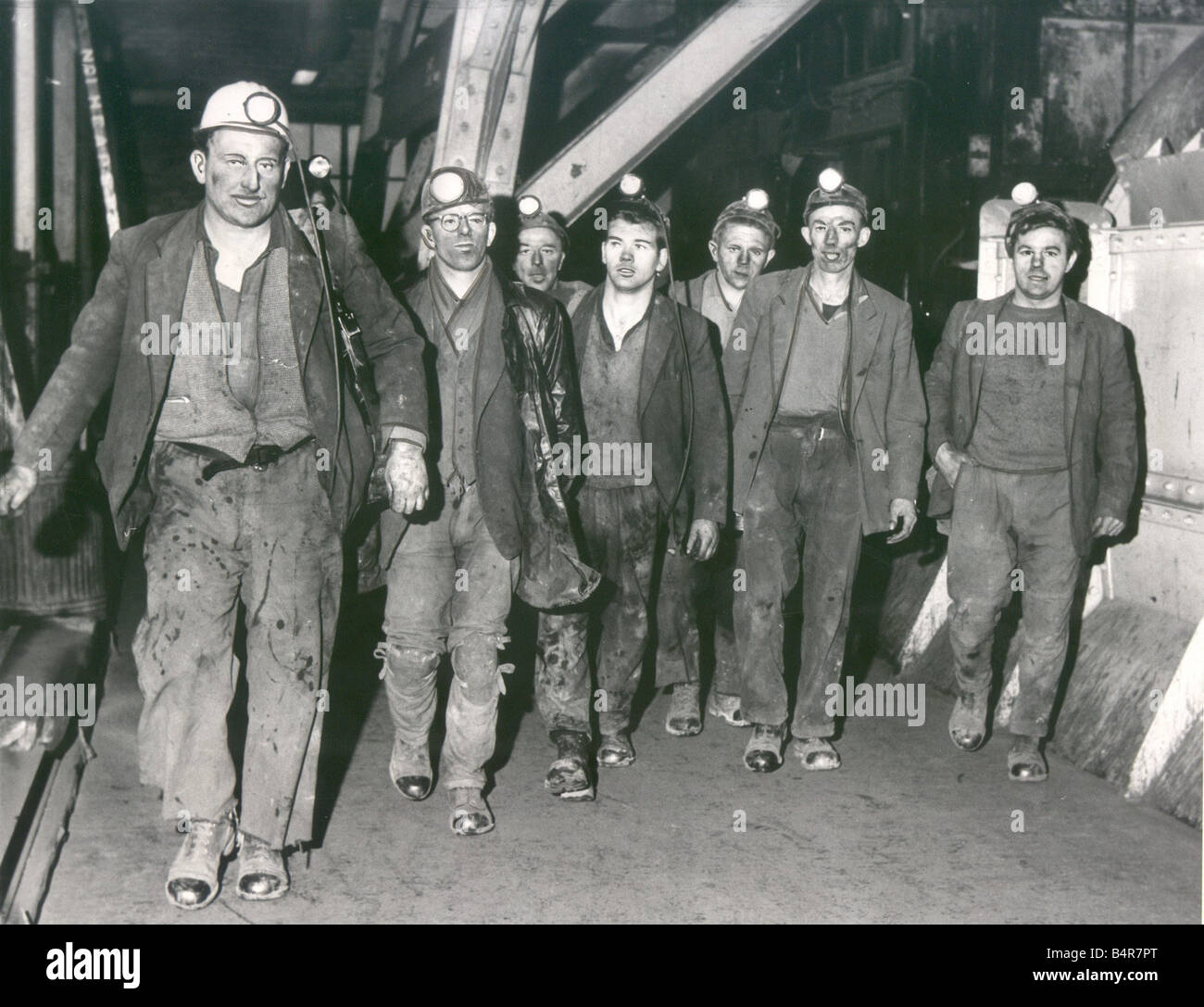 Miners leaving the cage after a shift at the re opened Lynemouth ...