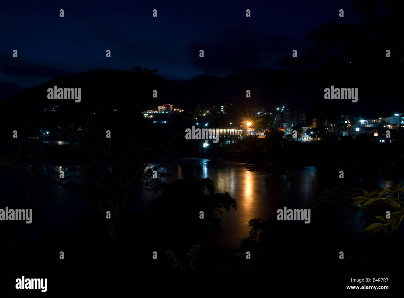 India Uttarakhand Rishikesh at night Ganges river in the foreground ...