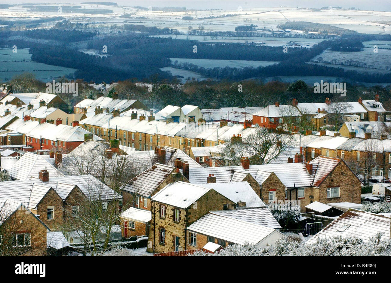 Snow covered rooftops in Consett Stock Photo - Alamy