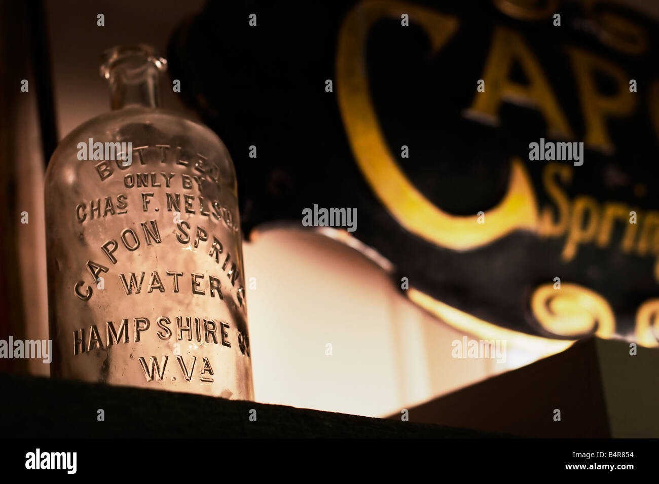 An antique spring water bottle on display at Capon Springs West ...
