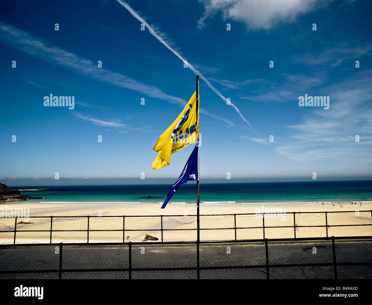 Flags, Porthmeor beach, St Ives Stock Photo - Alamy
