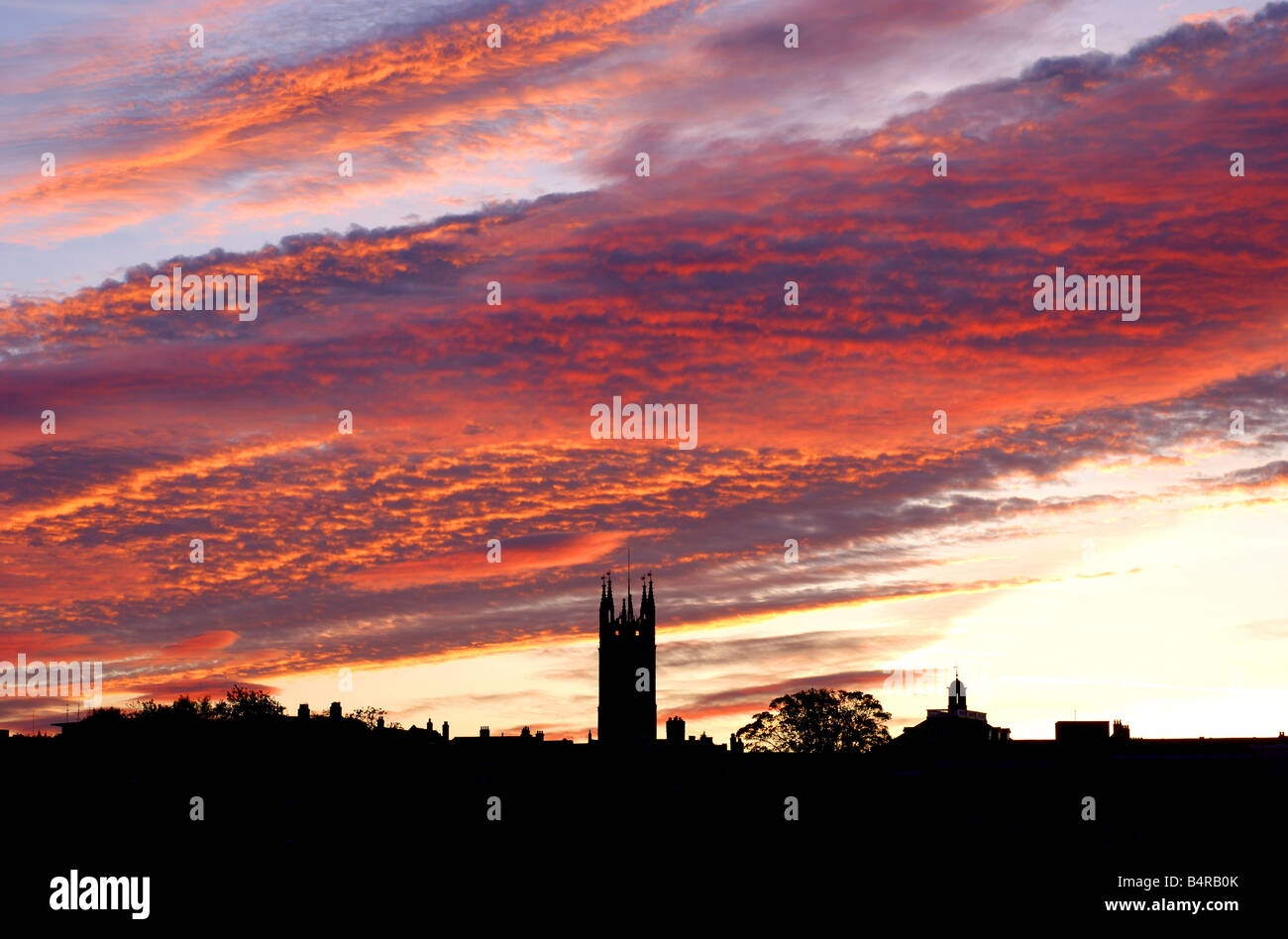 Dawn sky over Warwick town centre, Warwickshire, England, UK Stock ...