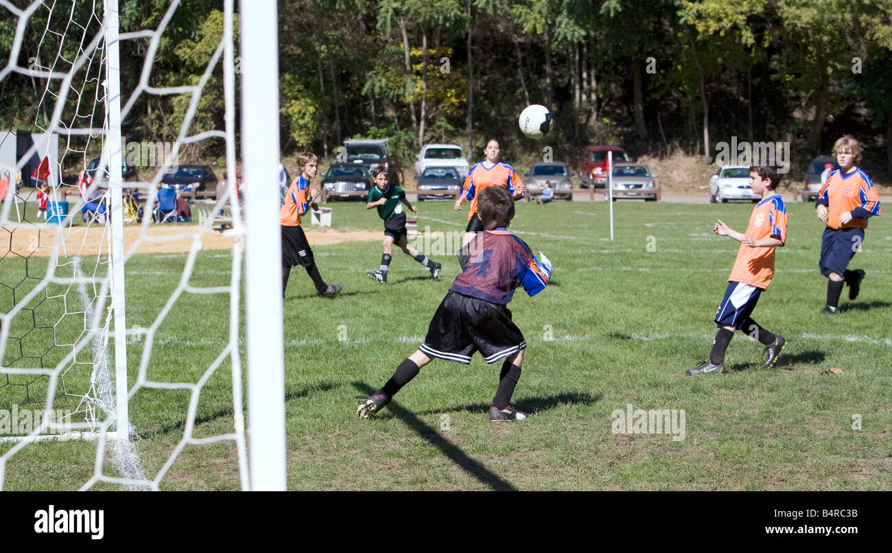 A Saturday league soccer football match. Pre-teens Stock Photo - Alamy