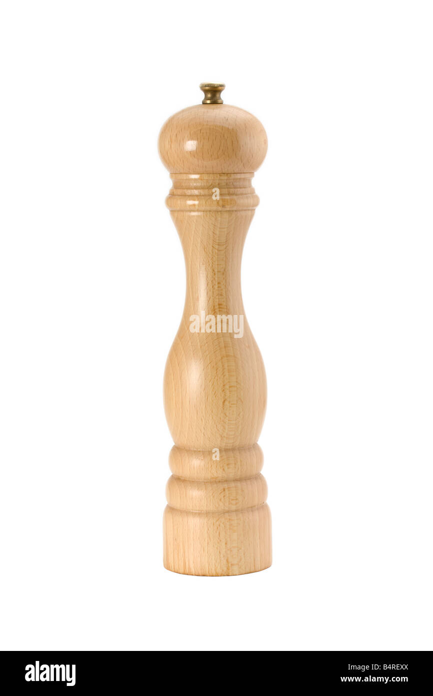 a wooden pepper mill on white background Stock Photo - Alamy