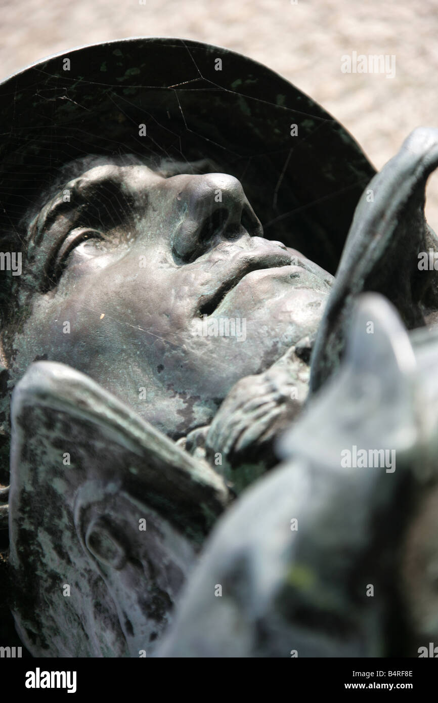 City of Exeter, England. A bronze WWI soldier statue on the John Angel ...