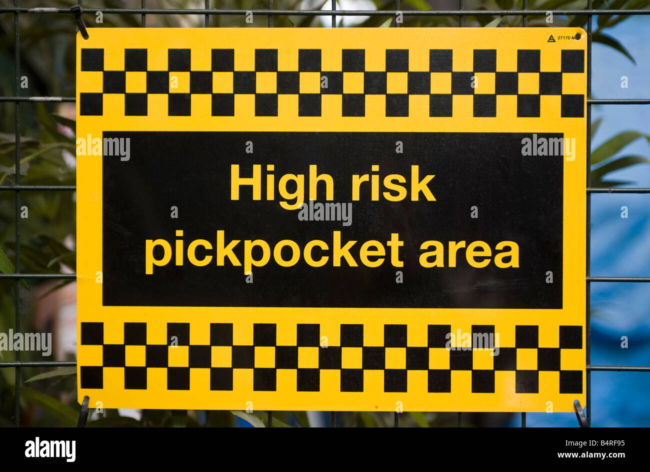 High Risk Pickpocket Area Sign Stock Photo - Alamy