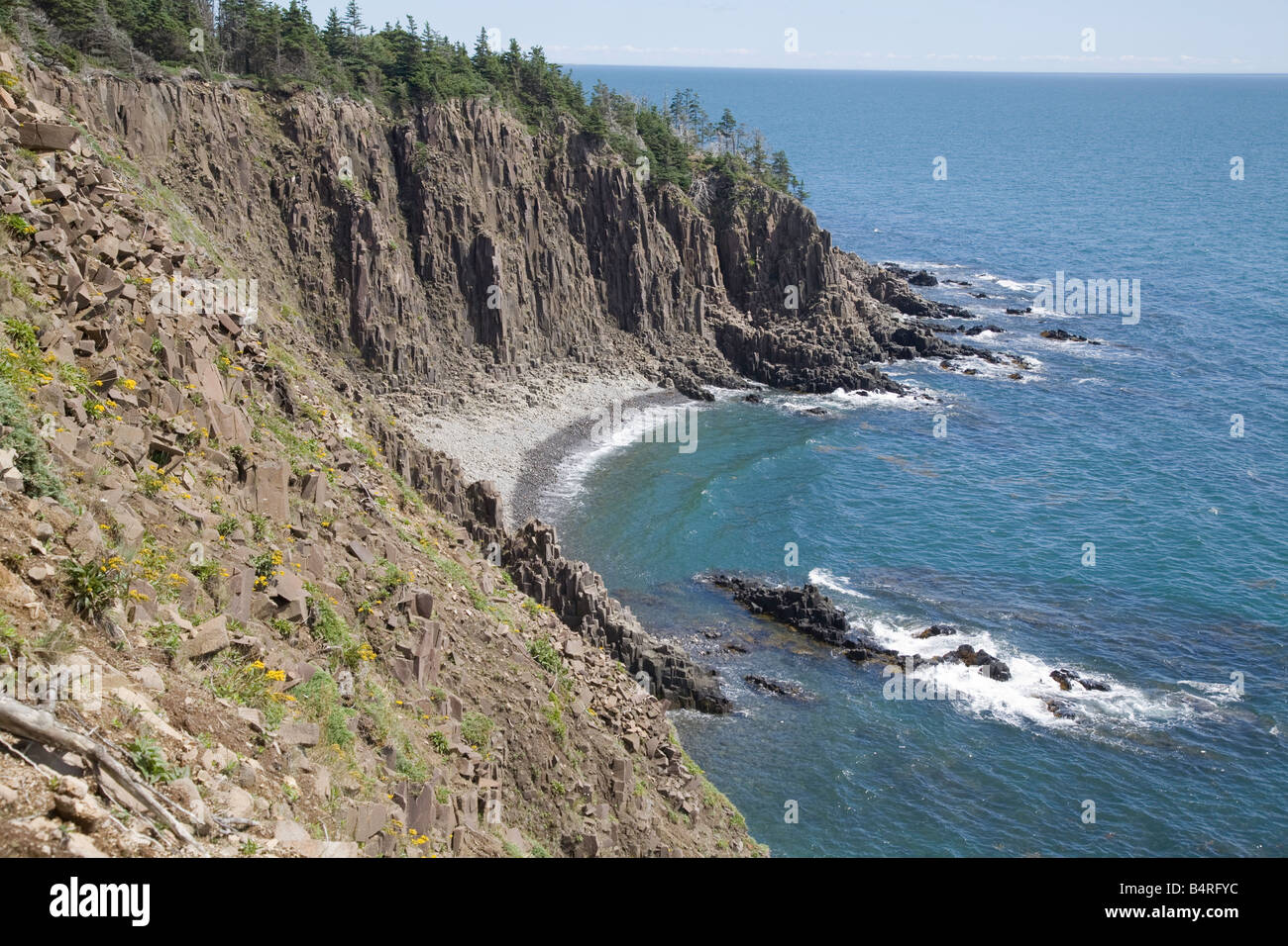 Rugged coastline on Grand Manan Island in the Bay of Fundy small island ...