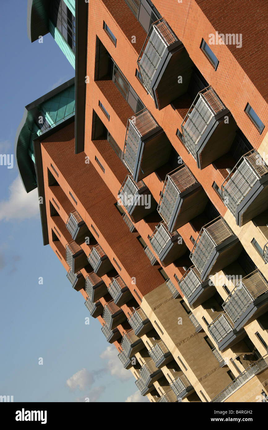 City of Leicester, England. An angled view of the modern riverside ...